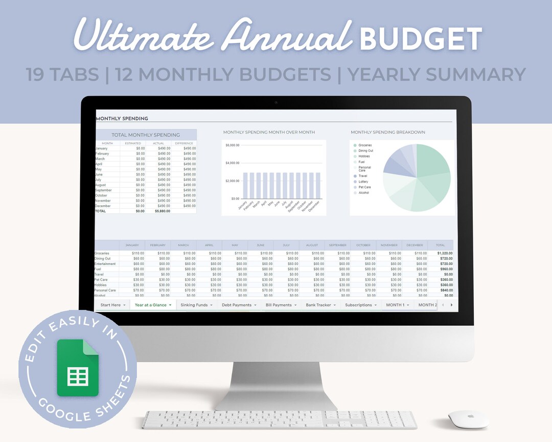 Monthly Budget Planner | Bill Tracker | Expense Tracker | Annual ...