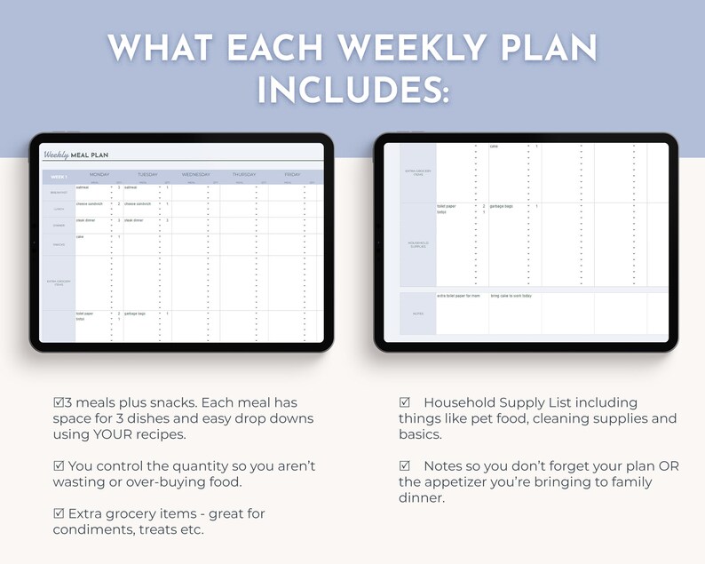 Digital Meal Planner With Shopping List and Budget Instant - Etsy