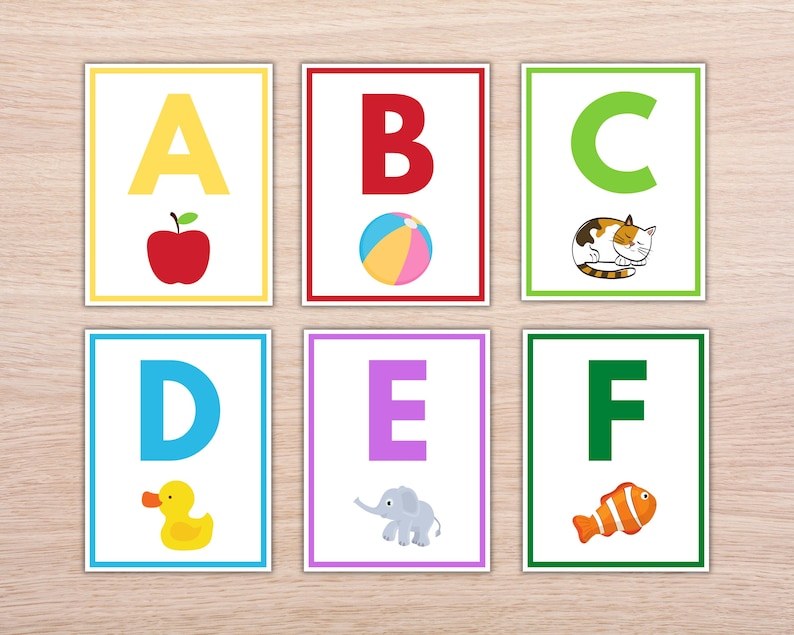 Printable ABC Flashcards Colorful - Etsy