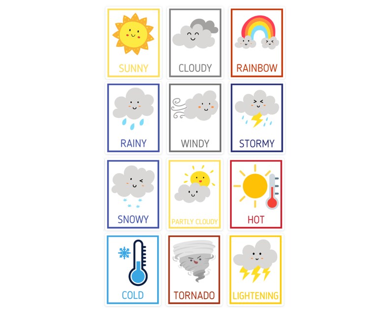 Weather Flashcards for Kids - Etsy