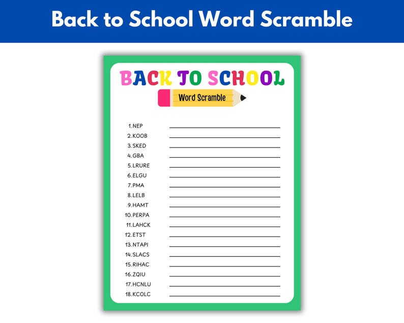 Back to School Word Scramble, Printable Back to School Activity, Back ...