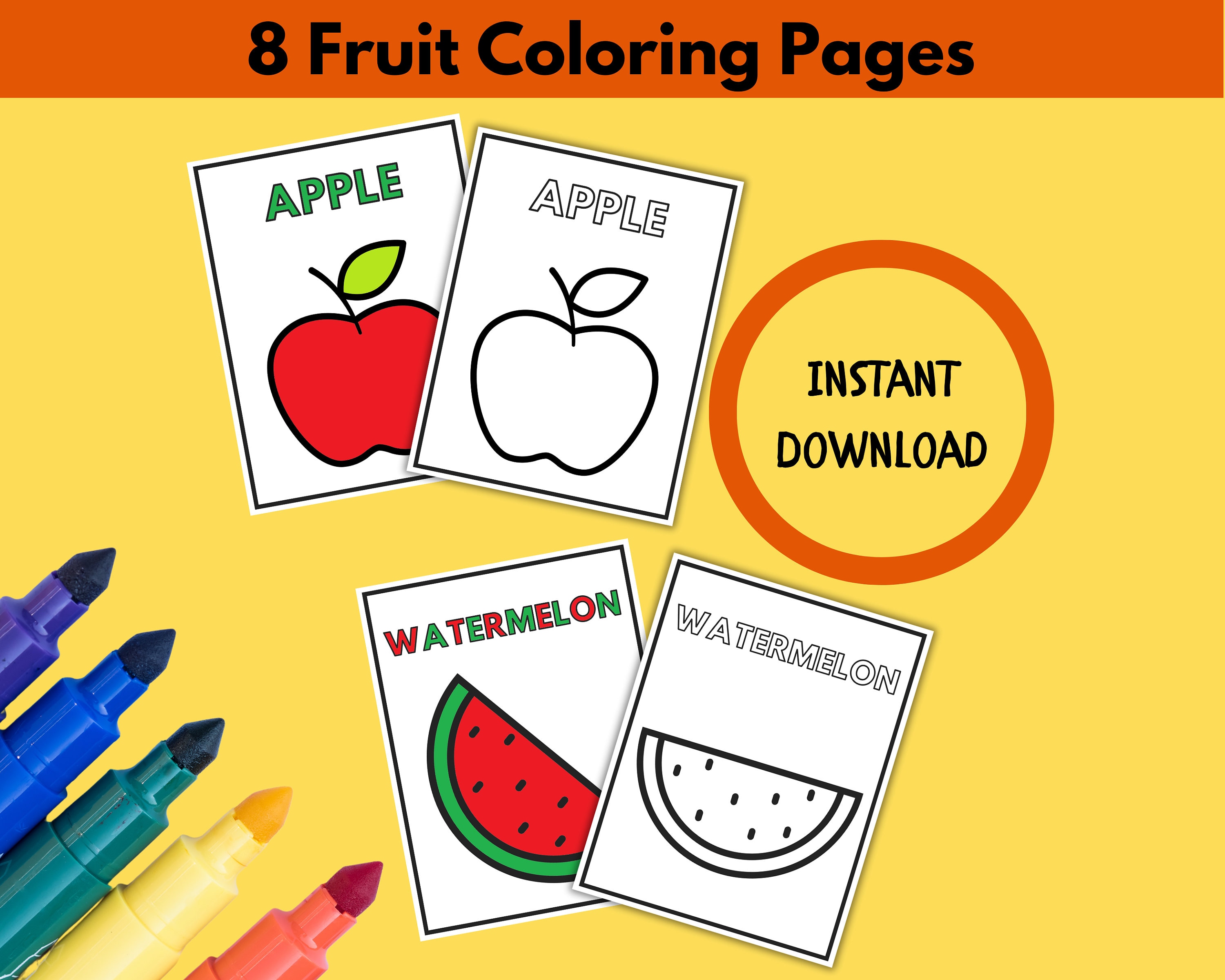 Simple Fruit Coloring Pages for Kids, Toddlers, Preschoolers - Etsy Canada