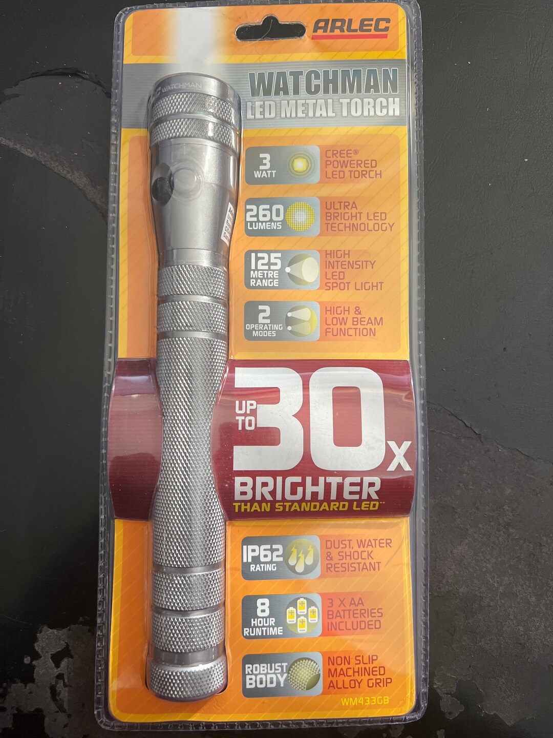 Arlec Watchman LED Metal Torch 30 X More Brighter Then Standard Torch ...