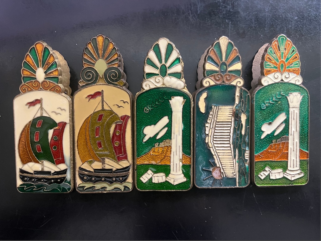 Vintage Greek Art Deco Oval Heavy Enamel Brass Paper Clips Antique ...