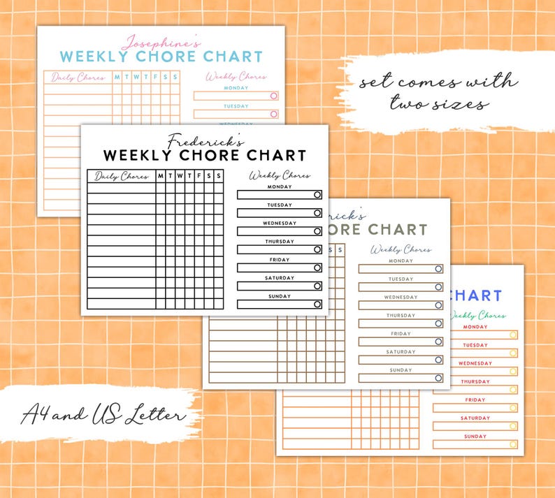 Weekly Chore Chart, Cleaning Chart for Kids, Printable Chore Chart ...