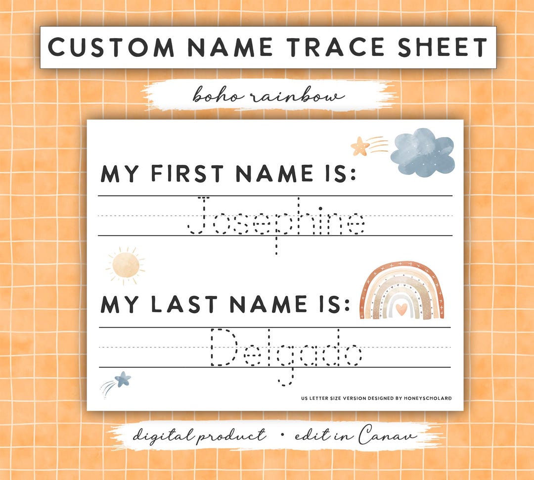 Rainbow Name Trace Sheet, Custom Name Trace Page, Handwriting Practice ...