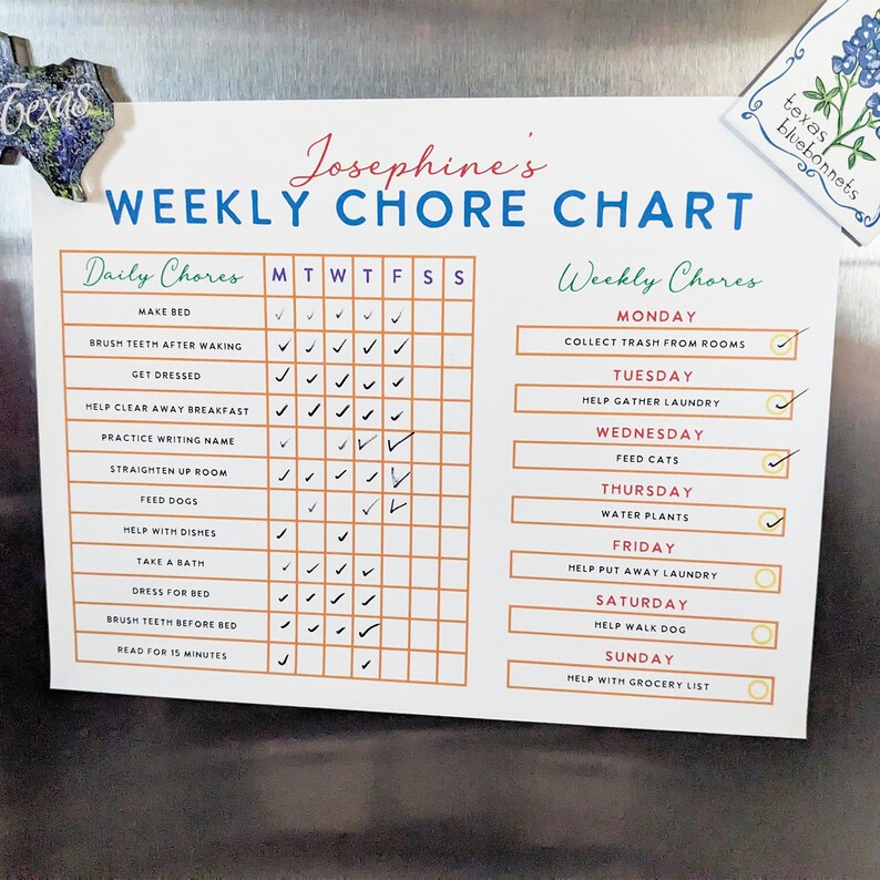 Weekly Chore Chart, Cleaning Chart for Kids, Printable Chore Chart ...