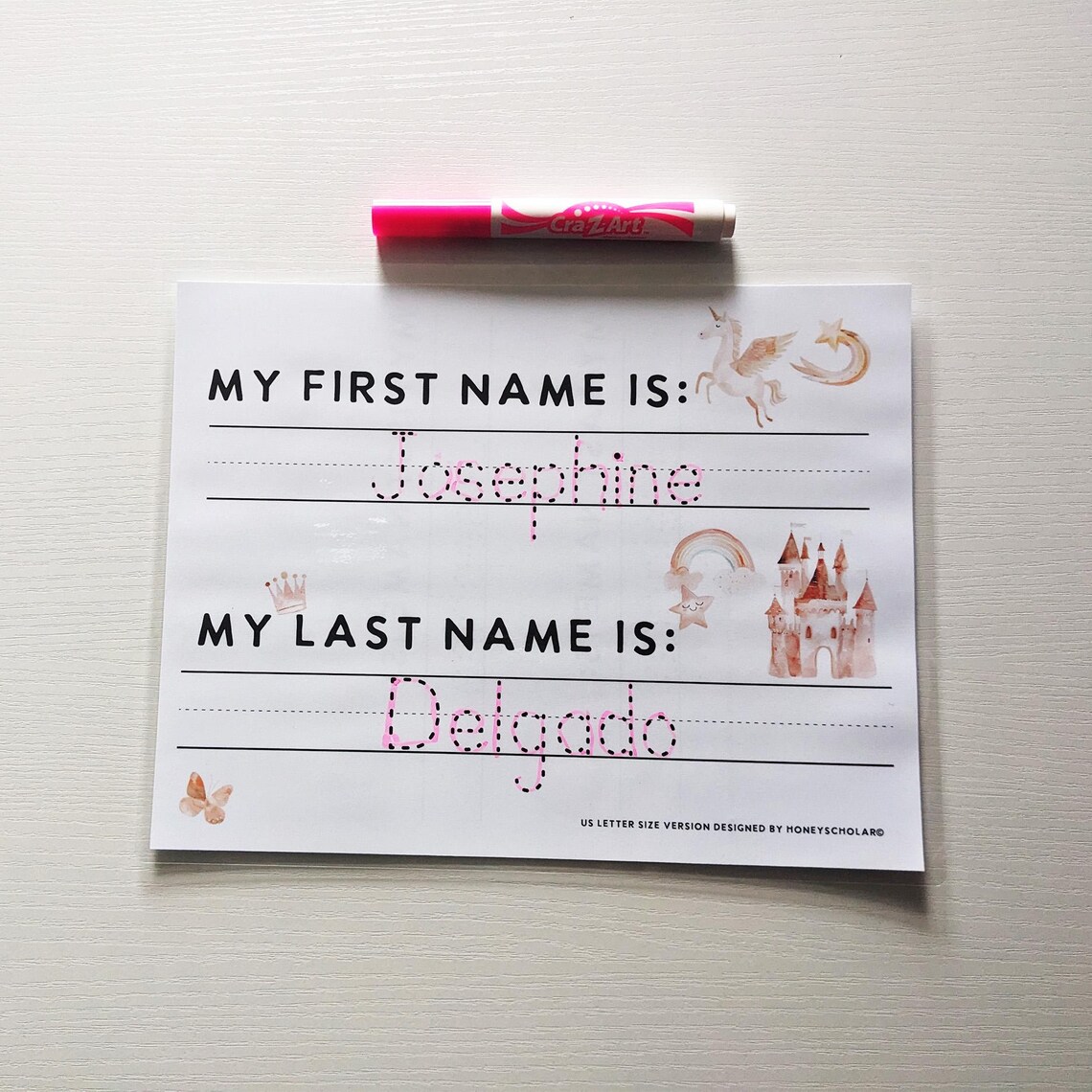 Unicorn Name Trace Sheet, Custom Name Trace Page, Handwriting Practice ...