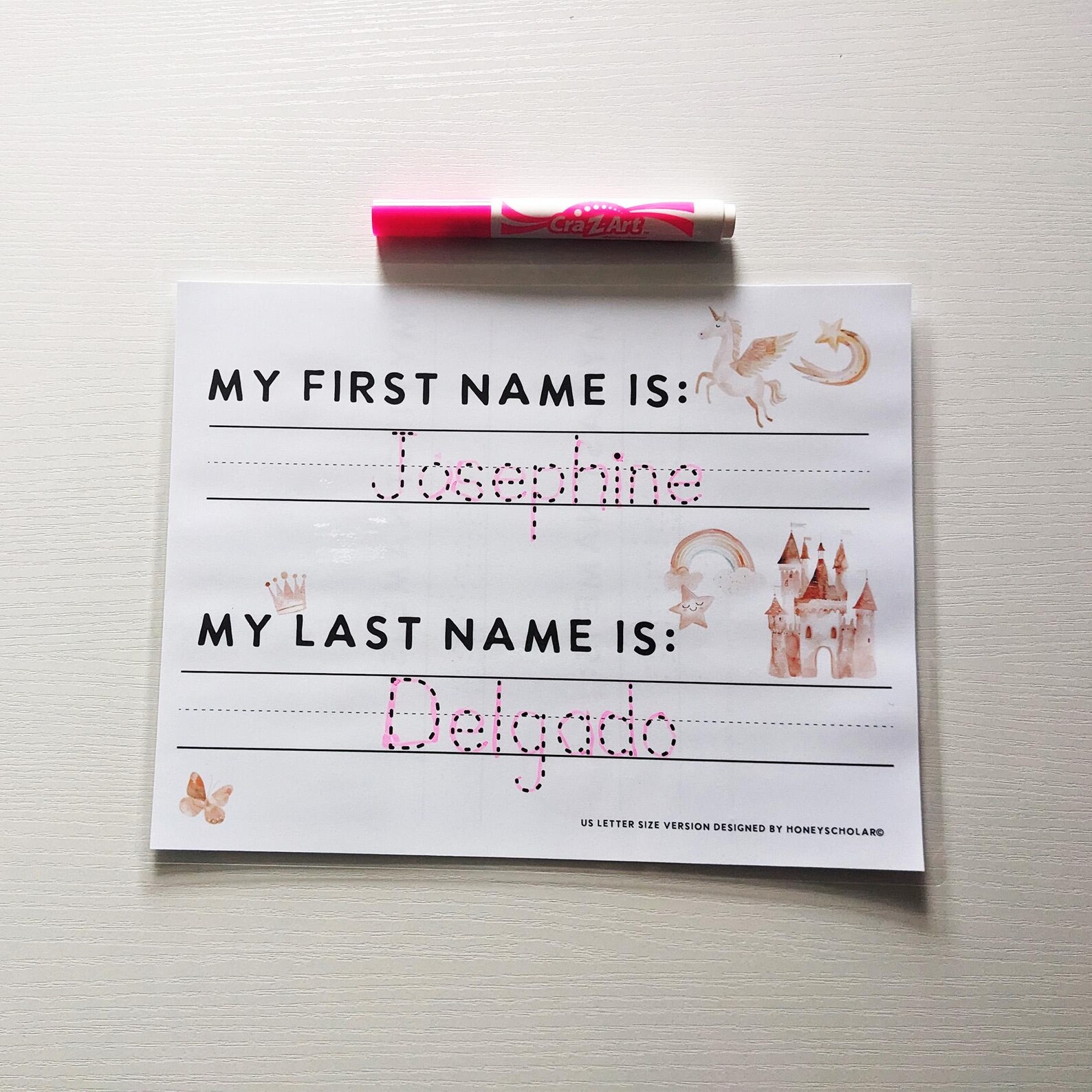 Unicorn Name Trace Sheet, Custom Name Trace Page, Handwriting Practice ...