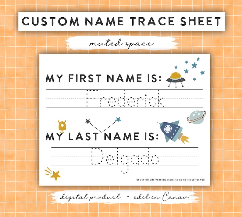 Spaceship Name Trace Sheet, Custom Name Trace Page, Handwriting ...