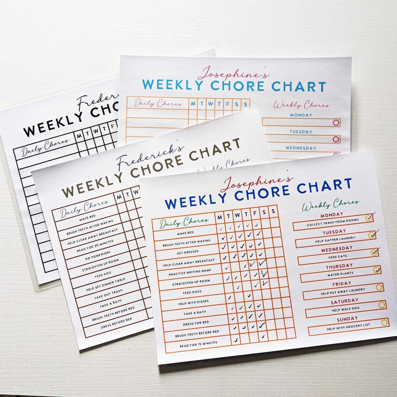 Weekly Chore Chart, Cleaning Chart for Kids, Printable Chore Chart ...