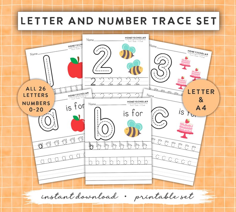 Alphabet and Number Tracing Sheets Bundle, Writing Practice for Kids ...