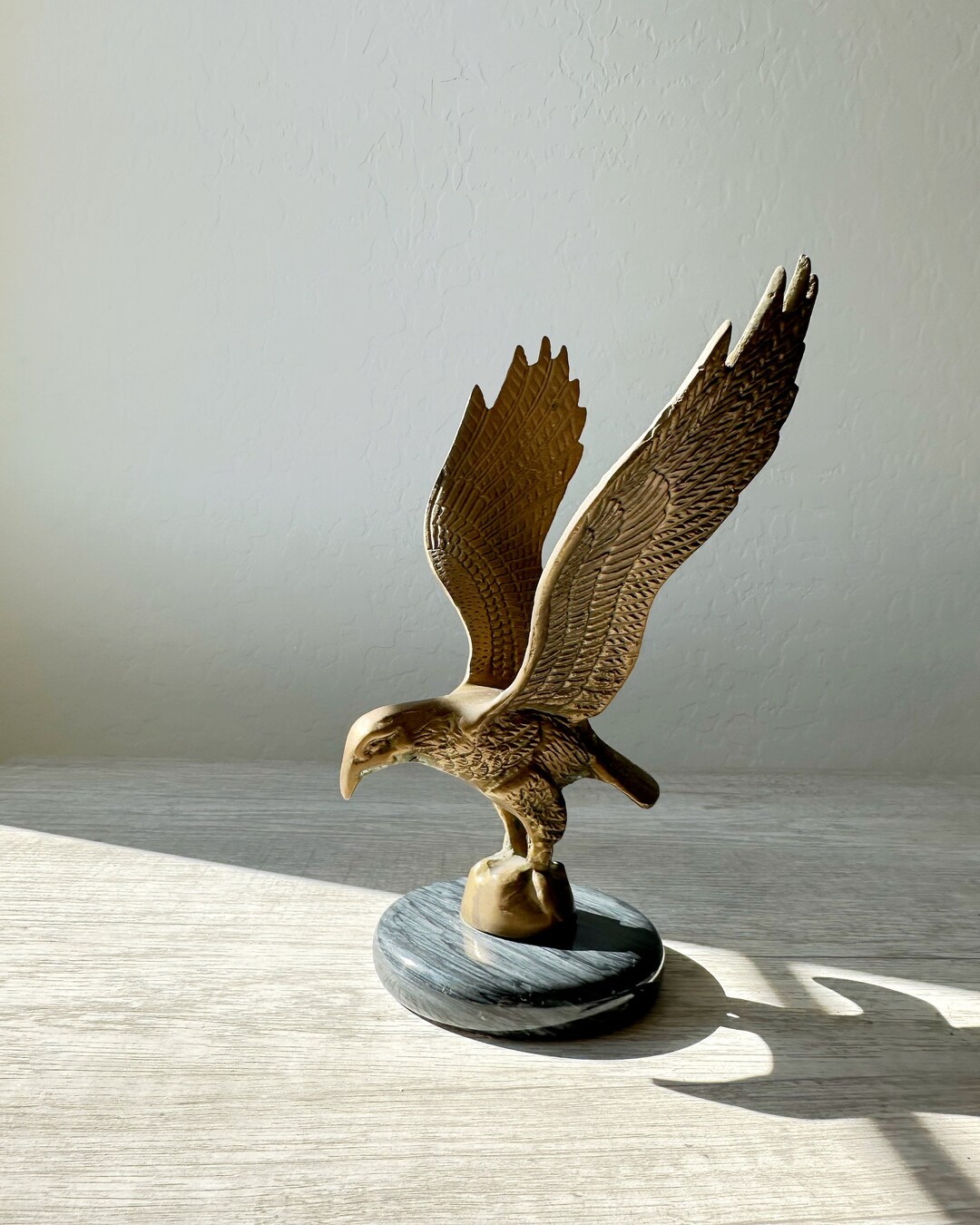 Vintage Brass Eagle on Marble Stand Brass Flying Bird Statue - Etsy