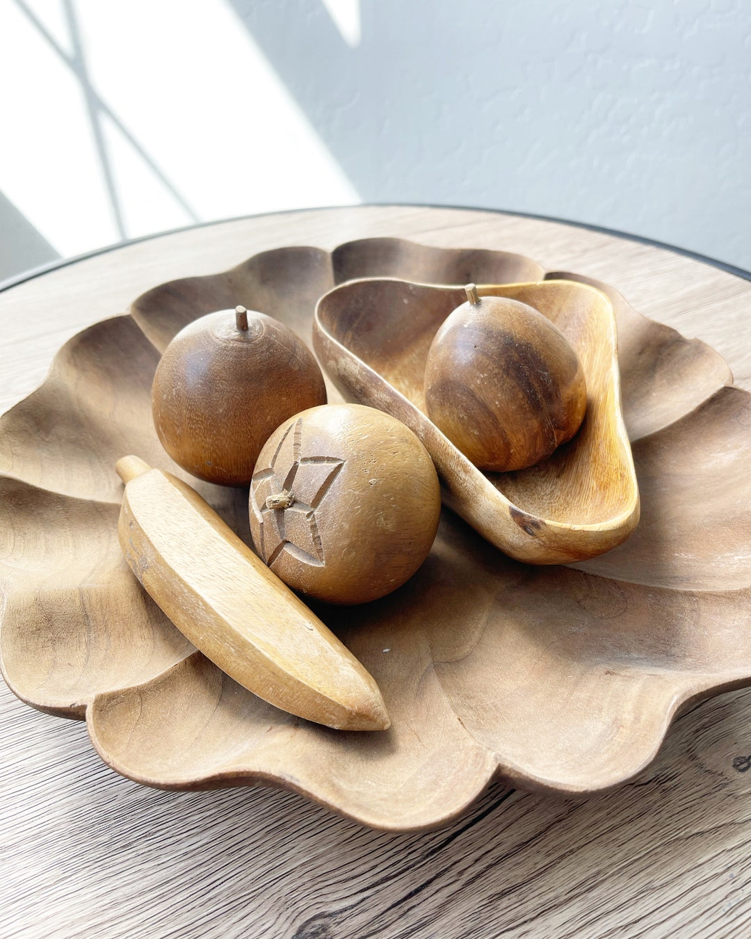 Wooden MCM Fruit and Bowl Monkey Pod Bowl Hand Carved Mid Century ...