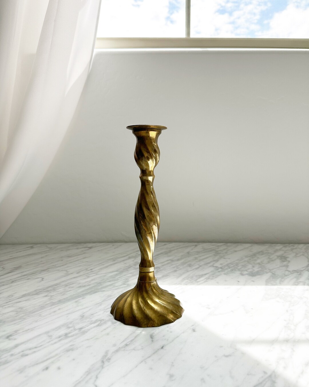 Vintage Brass Swirl Candlestick Holder - Solid Brass - Etsy