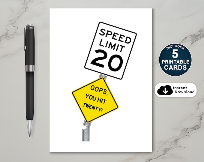 PRINTABLE 20th Birthday Card, Birthday Card Printable, Instant Download ...