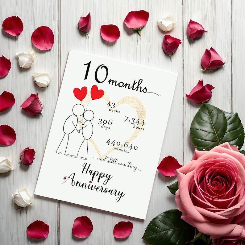 10 Month Anniversary Card Printable, Printable Anniversary Card, Tenth ...