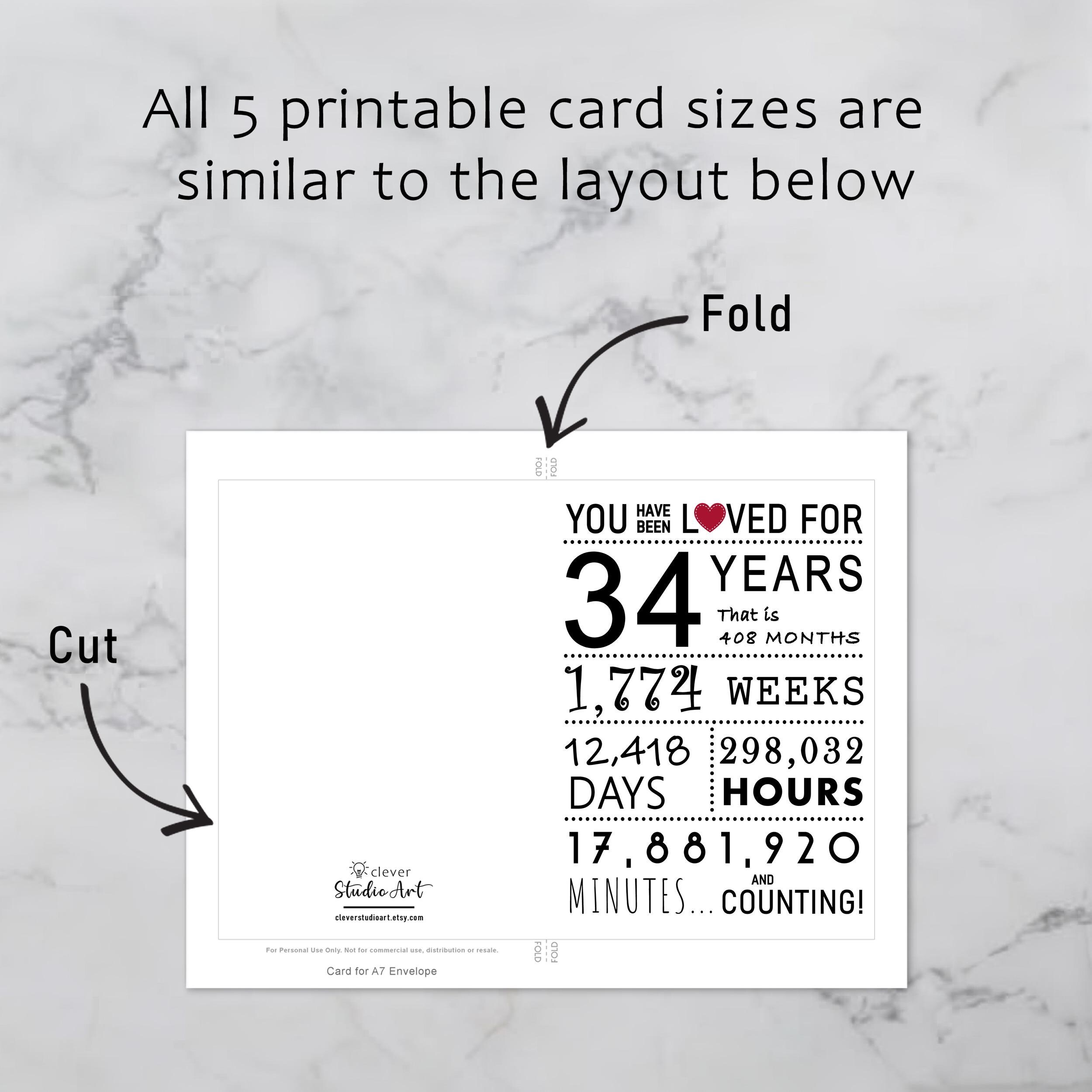 34th Birthday Card, Printable Birthday Card, You Have Been Loved 34 ...