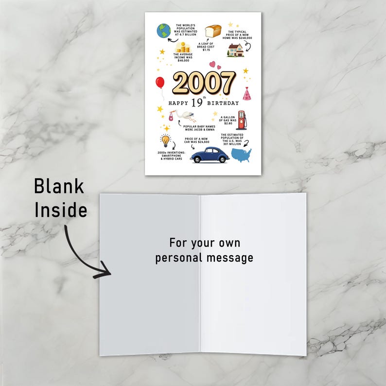 19th Birthday Card: 2007 Fun Facts, Printable (PDF Download) - Etsy