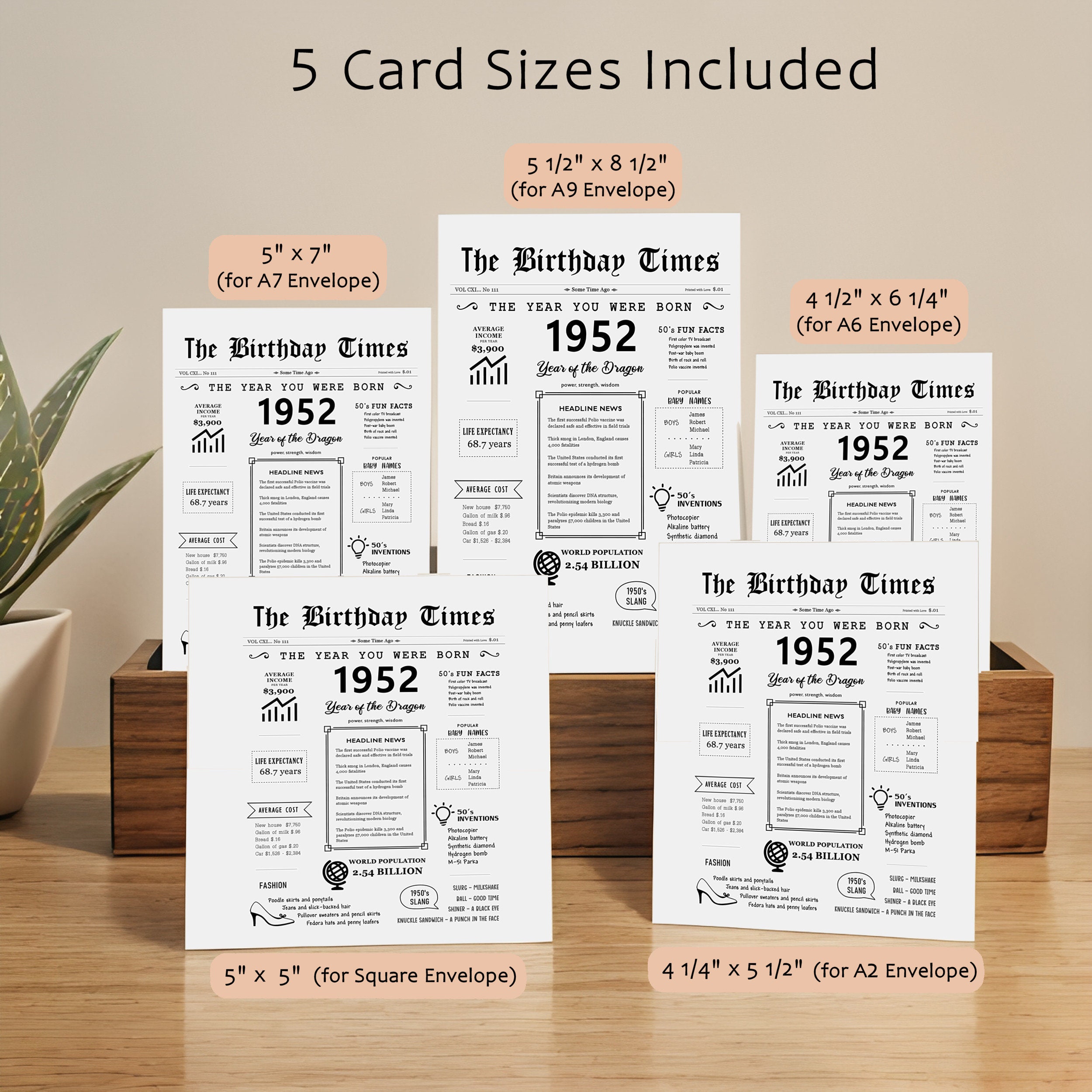 1952 Year You Were Born PRINTABLE Birthday Card, 1952 Birthday Card ...