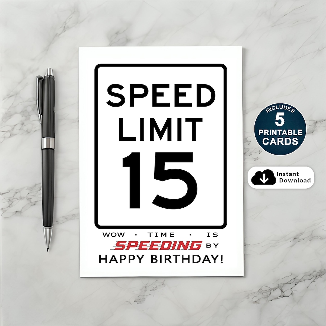 15th Birthday Card, Speed Limit Birthday Card, Funny 15th Birthday Card ...