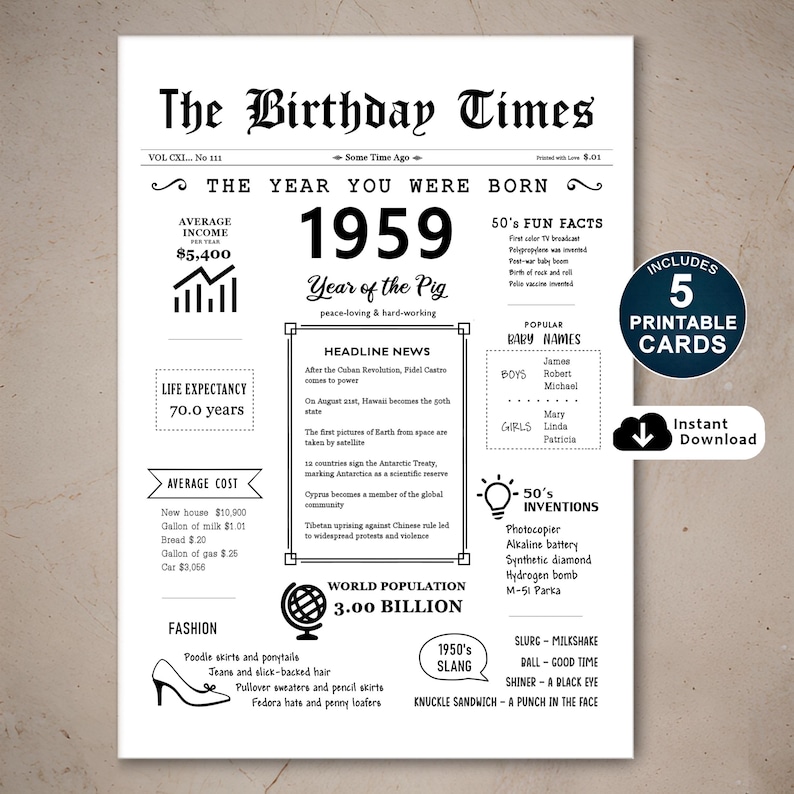 67th Birthday Card: 1959 Facts, Mom, Dad, Grandma, Grandpa (PDF ...