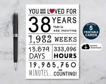 38th Birthday Card, Printable Birthday Card, 38th Birthday Printables ...