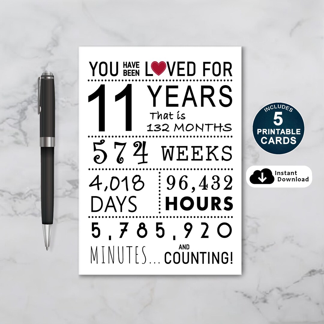 11th Birthday Card, Printable Birthday Card, You Have Been Loved 11 ...