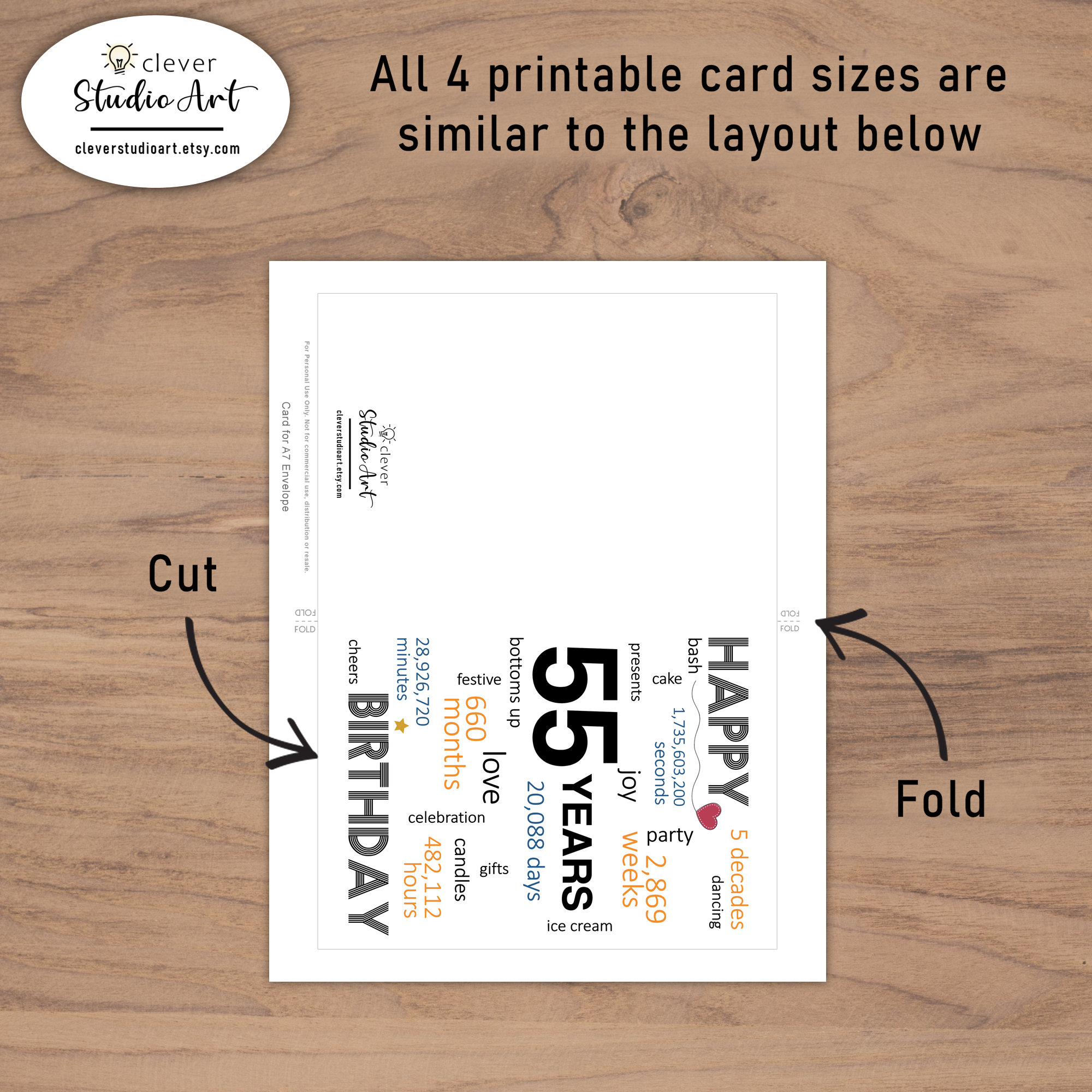 55th Birthday Card, Card for 55th Birthday, Printable 55th Birthday ...