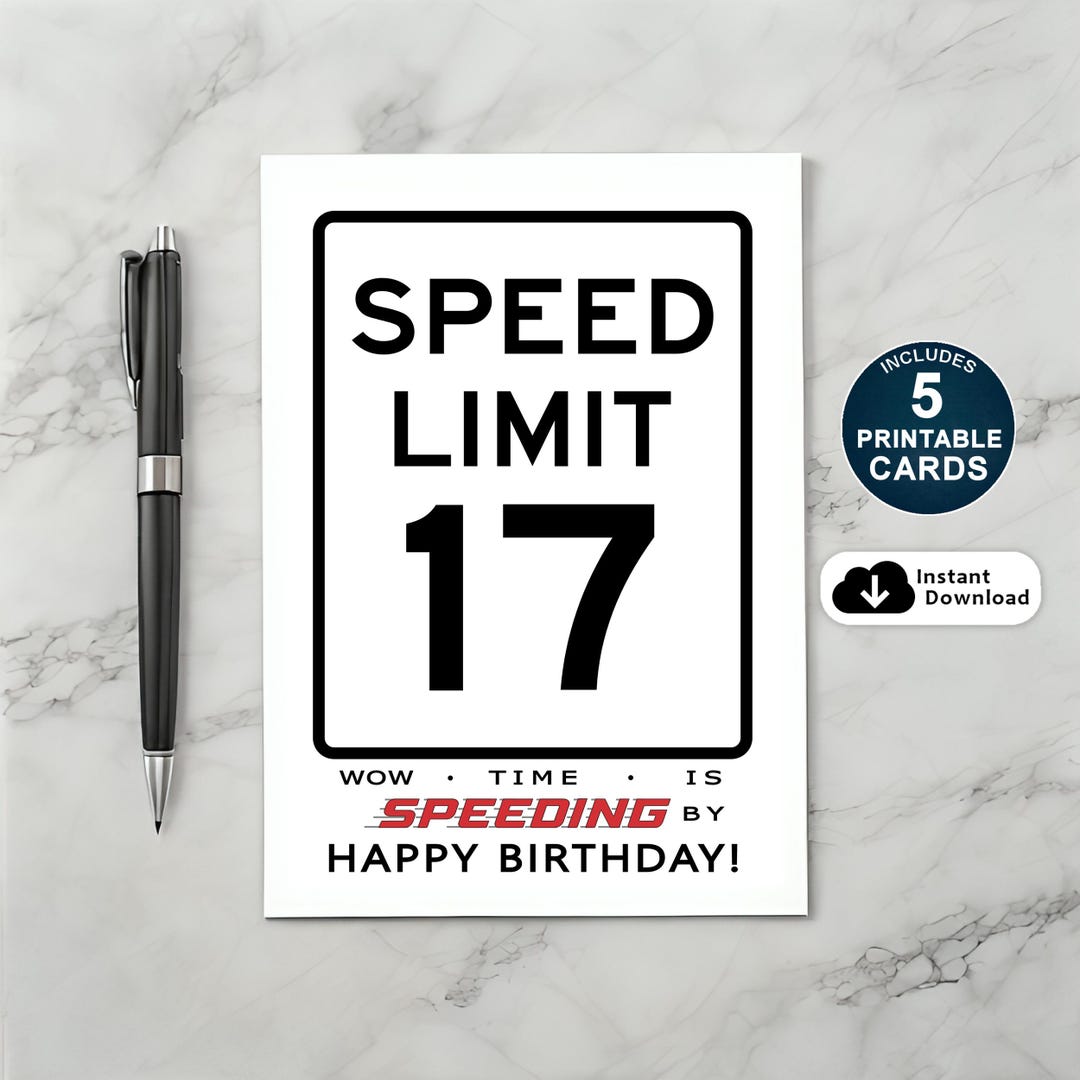 17th Birthday Card, Speed Limit Birthday Card, Funny 17th Birthday Card ...