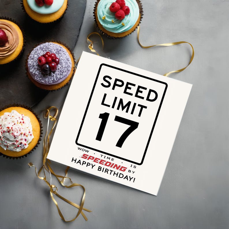 17th Birthday Card, Speed Limit Birthday Card, Funny 17th Birthday Card ...