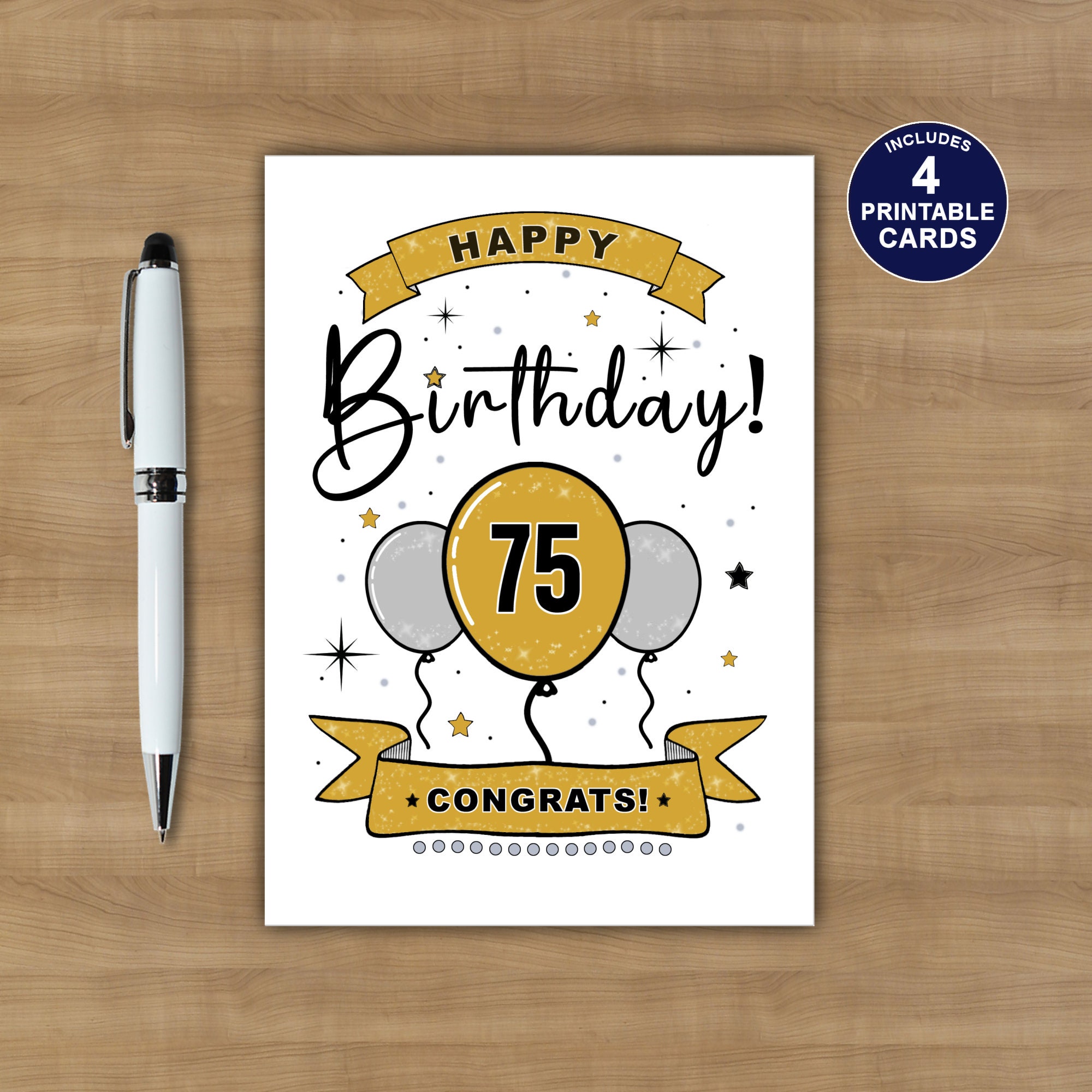 Printable 75th Birthday Card Happy 75th Birthday Card | Etsy