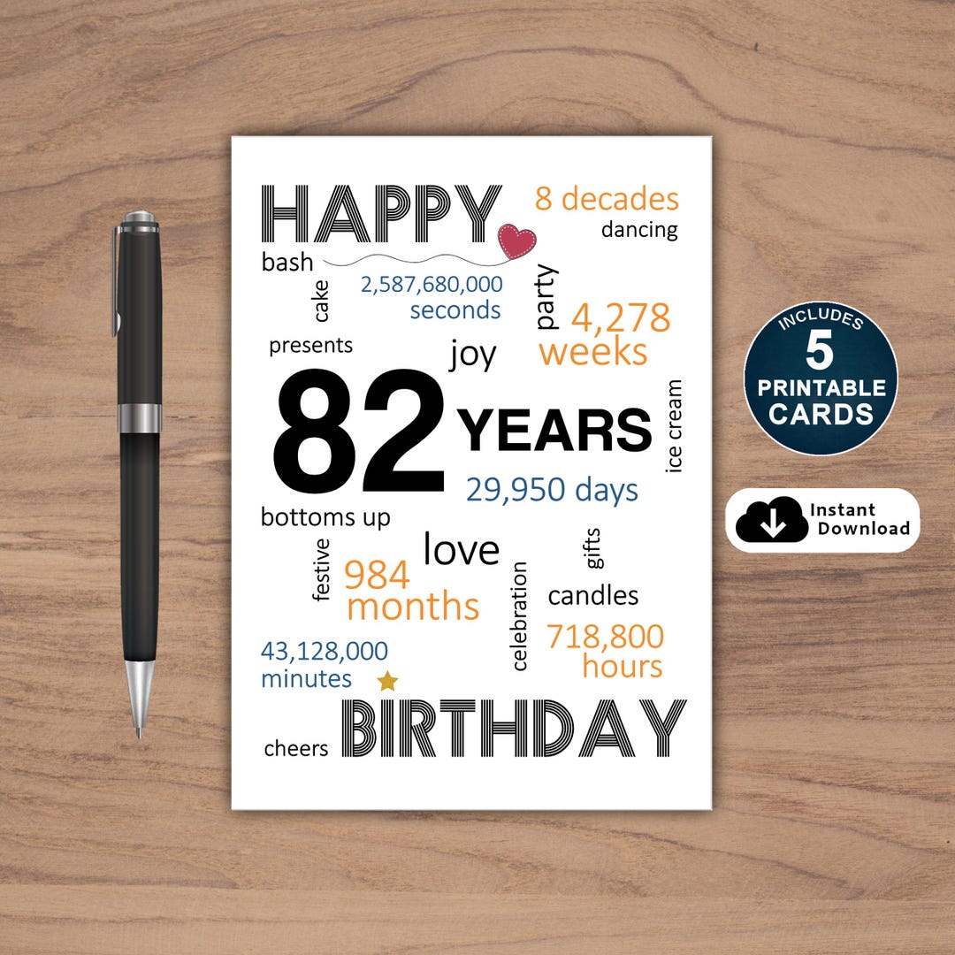 82nd Birthday Card: Milestone Celebration (instant Download) - Etsy