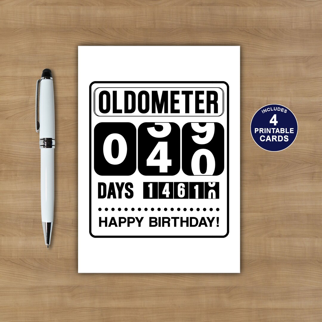 40th Birthday Card, Oldometer Birthday Card, Printable Birthday Card ...