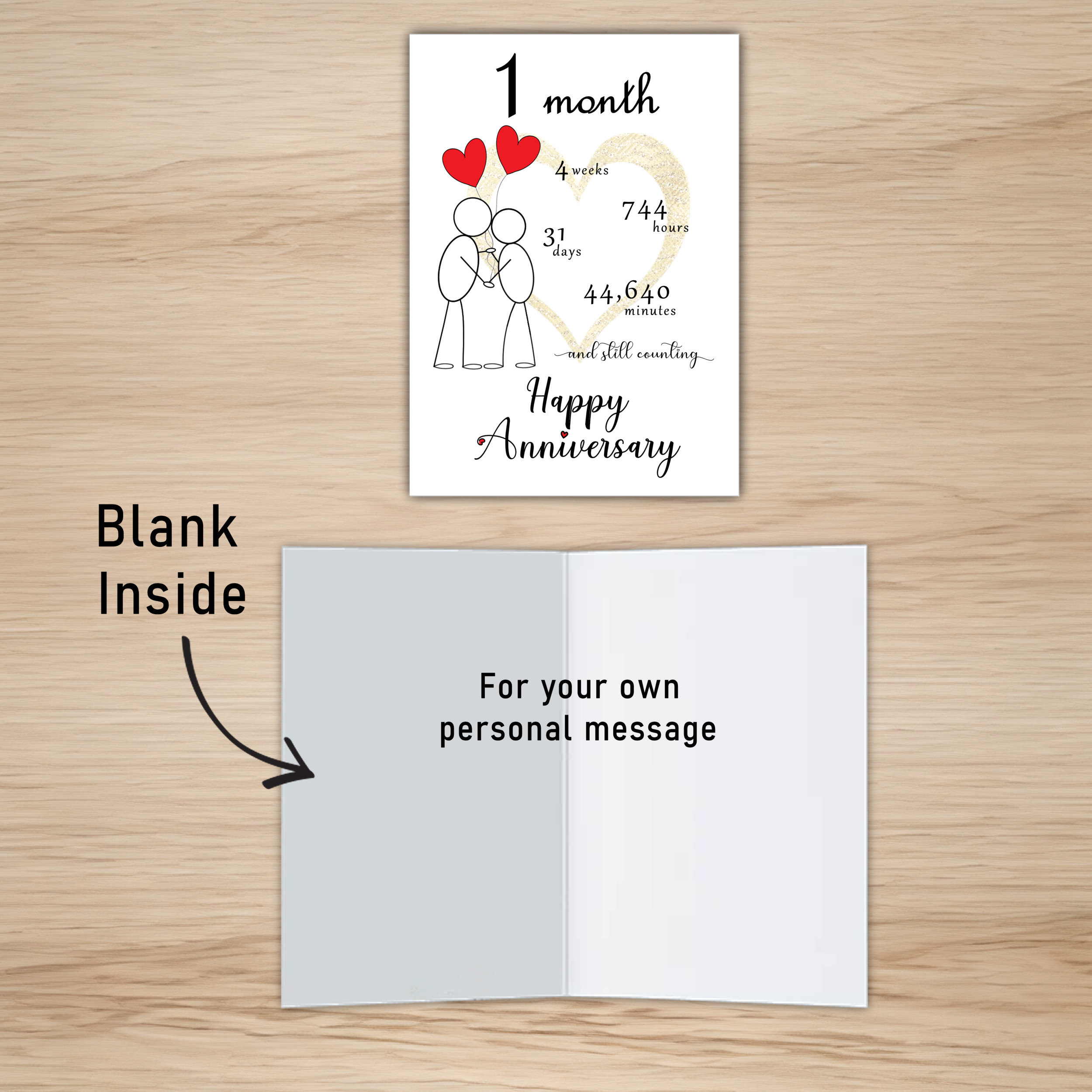 1 Month Anniversary Card Printable, Set of 5 (PDF) - Etsy