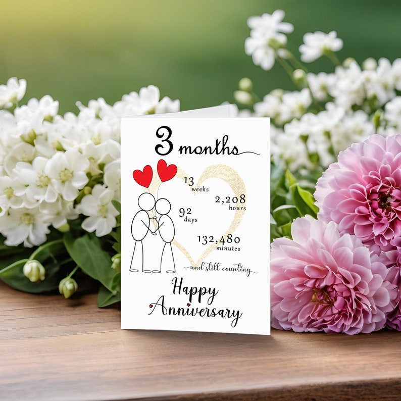 3 Month Anniversary Card, Cute Couple Design (PDF) - Etsy