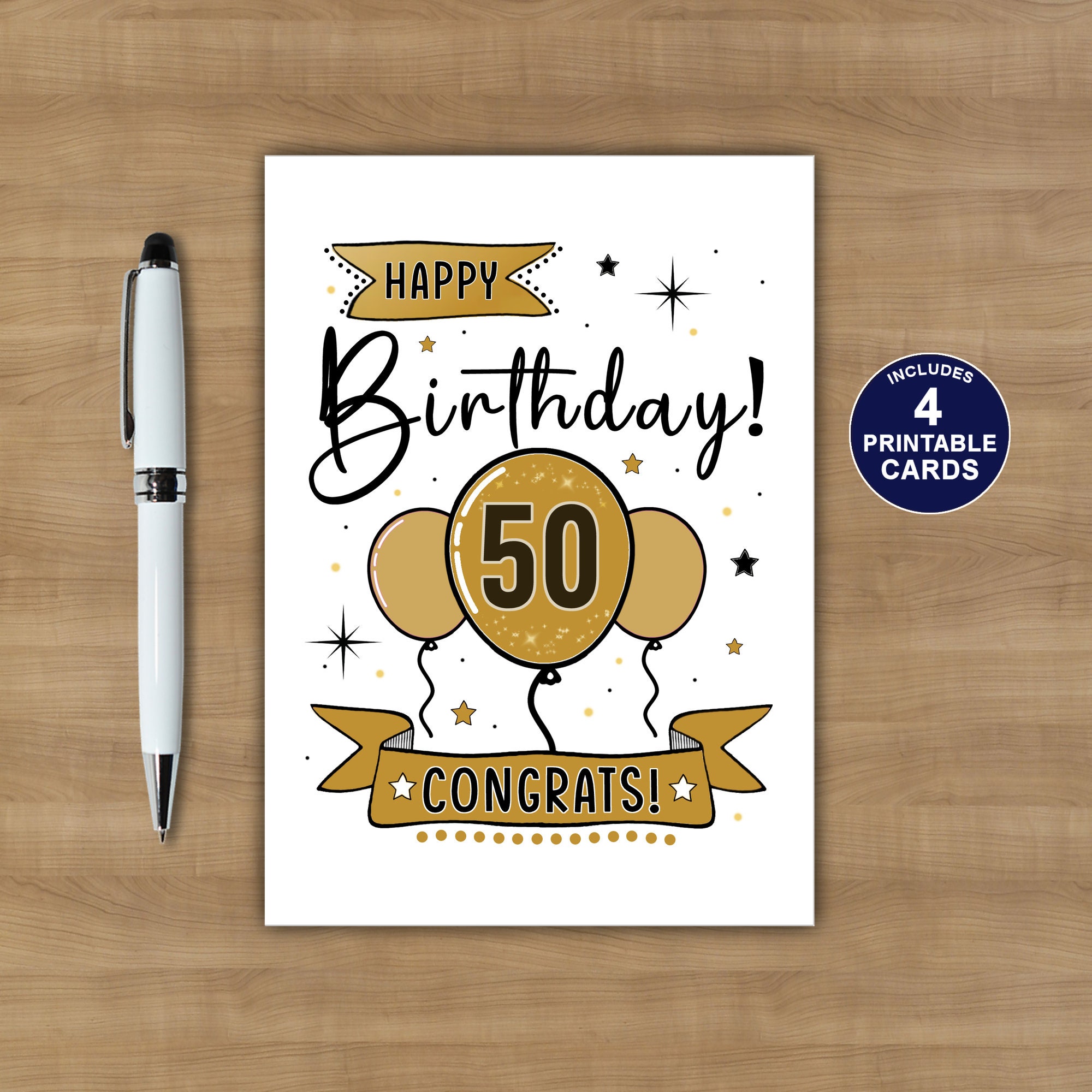 Printable 50th Birthday Card Happy 50th Birthday Card - Etsy Canada