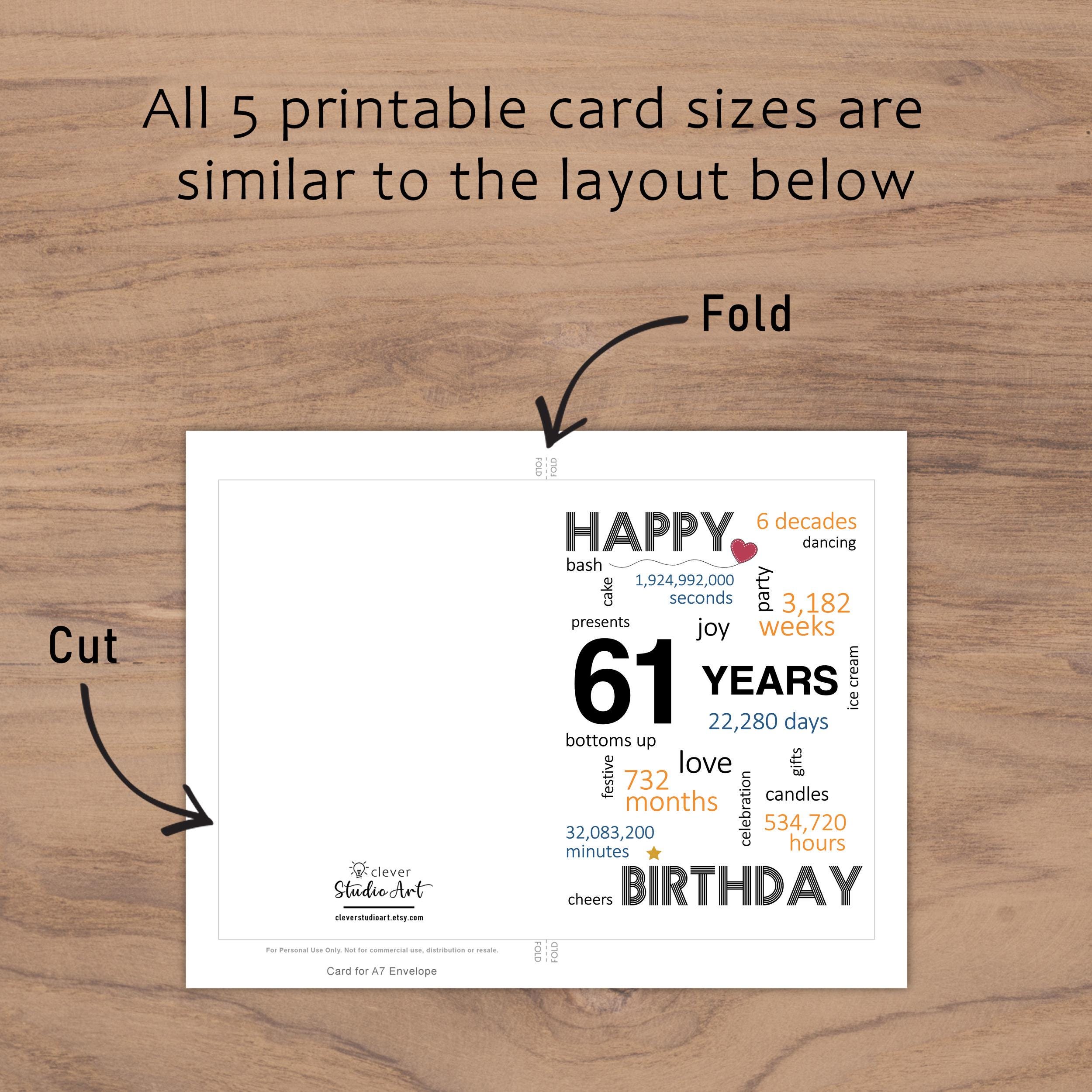 61st Birthday Card, Card for 61st Birthday, Printable 61st Birthday ...