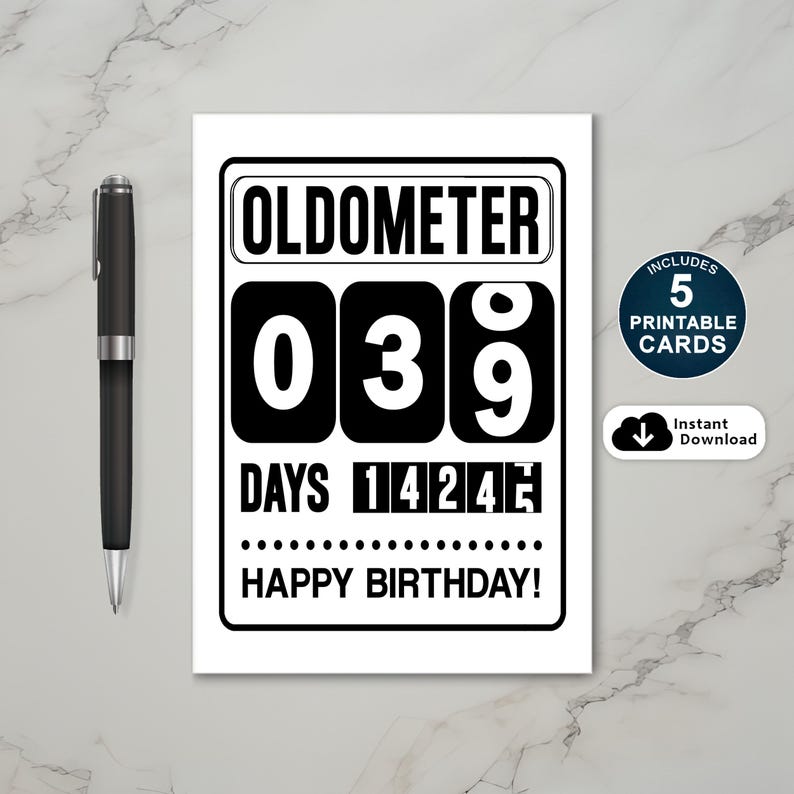 Funny 39th Birthday Card: Oldometer Design (printable PDF) - Etsy
