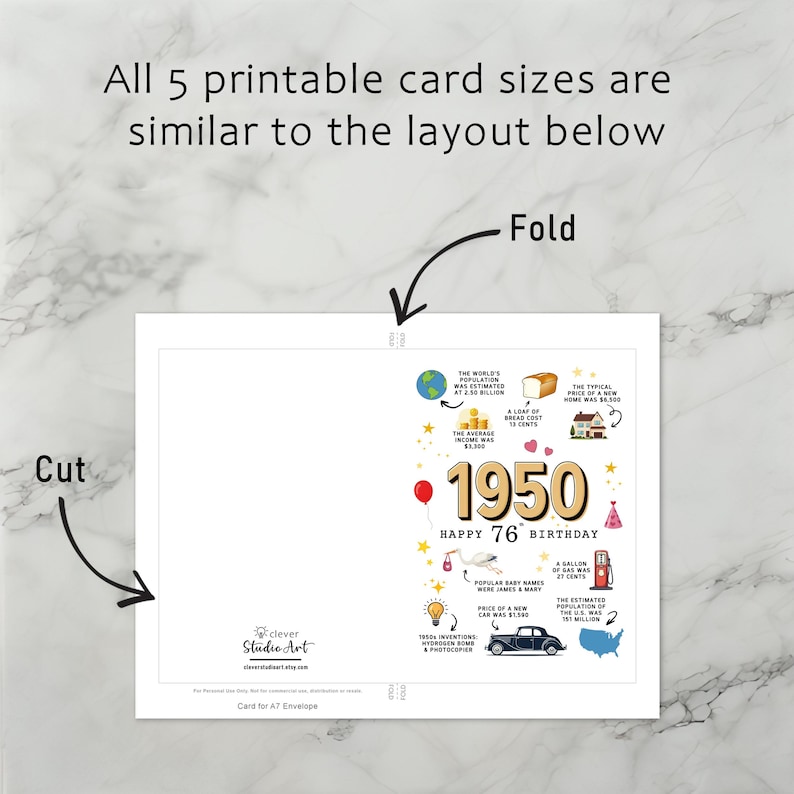 76th Birthday Card: 1950 Fun Facts, Milestone Gift (instant Download ...