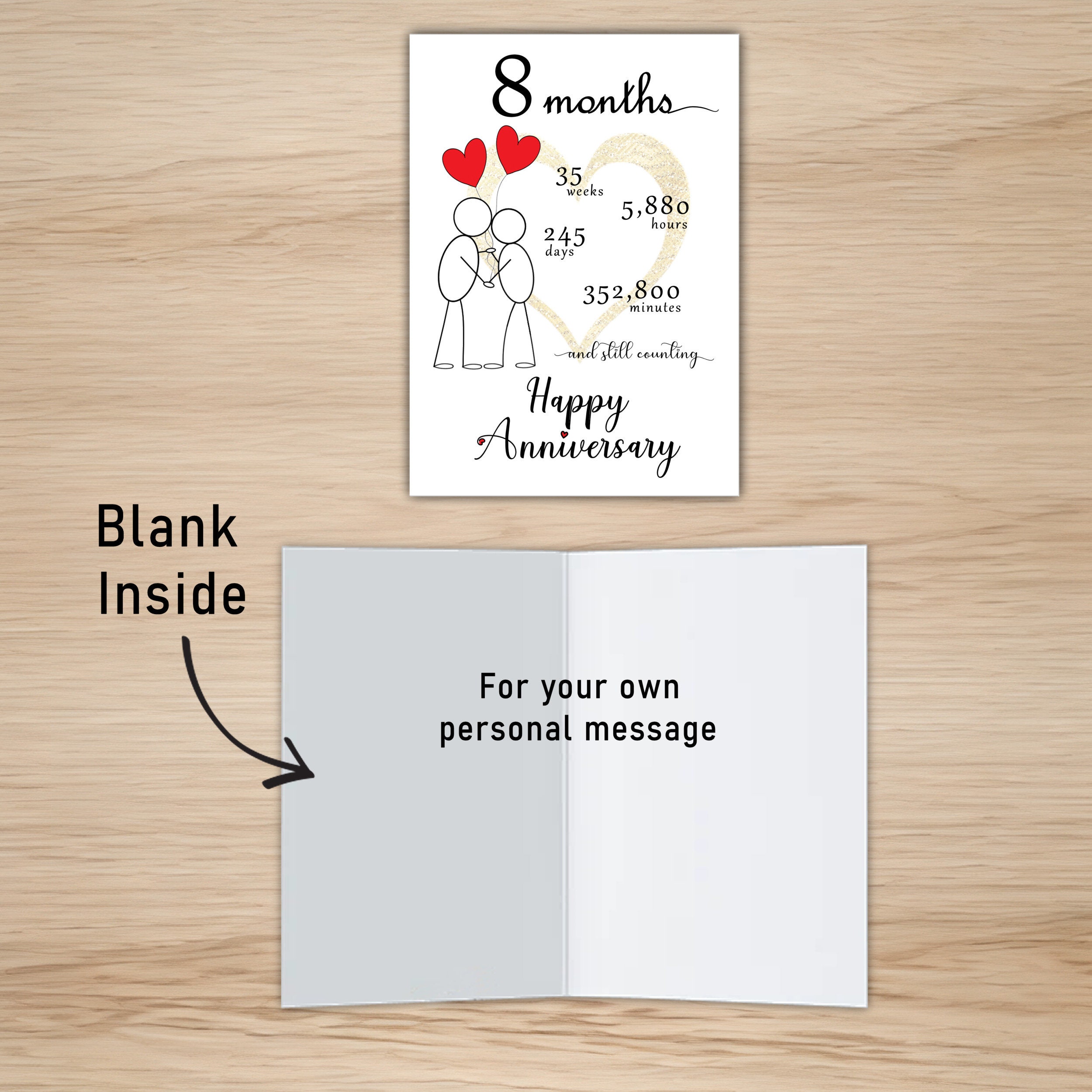 8 Month Anniversary Card Printable, Set of 5 (PDF) - Etsy