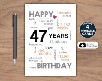 47th Birthday Card, Funny 47th Birthday Card, 47th Birthday Gift Idea ...