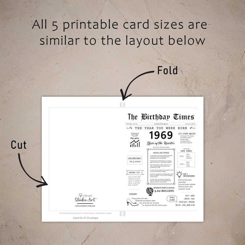 57th Birthday Card: 1969 Year Born Printable (PDF) - Etsy
