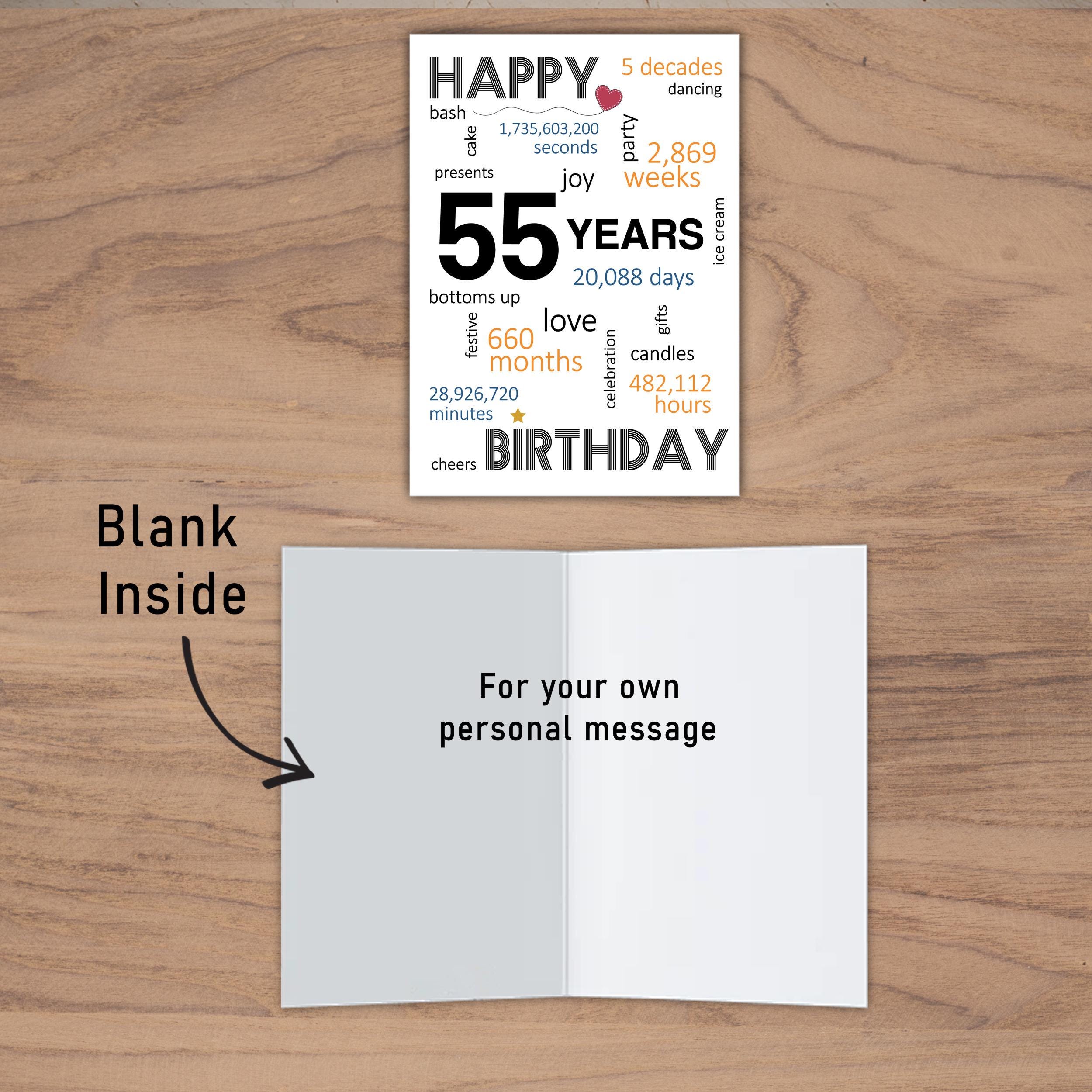55th Birthday Card, Card for 55th Birthday, Printable 55th Birthday ...