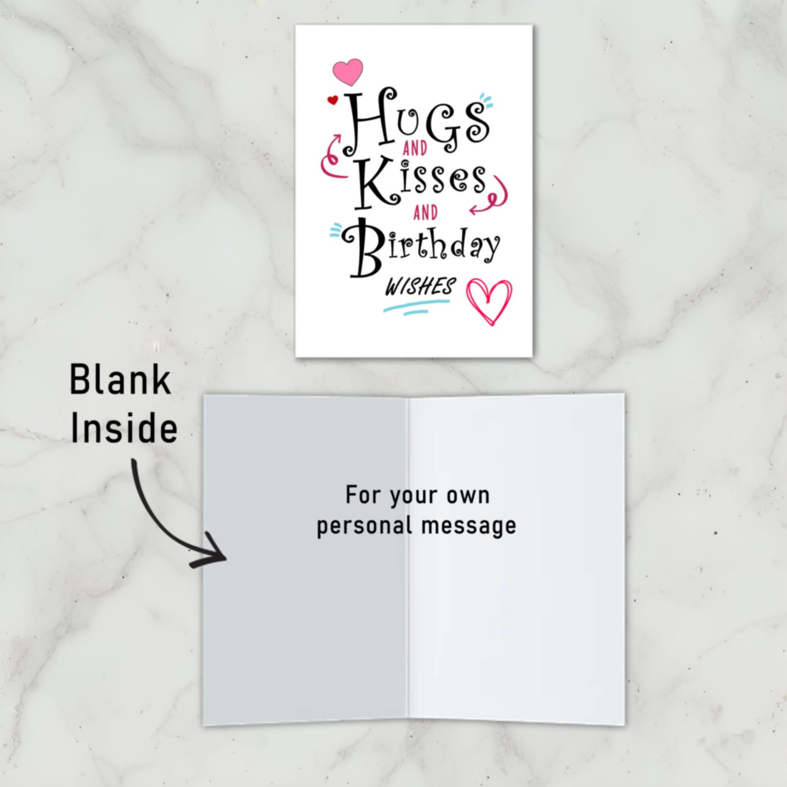 PRINTABLE Happy Birthday Card Hugs and Kisses and Birthday Wishes Happy ...