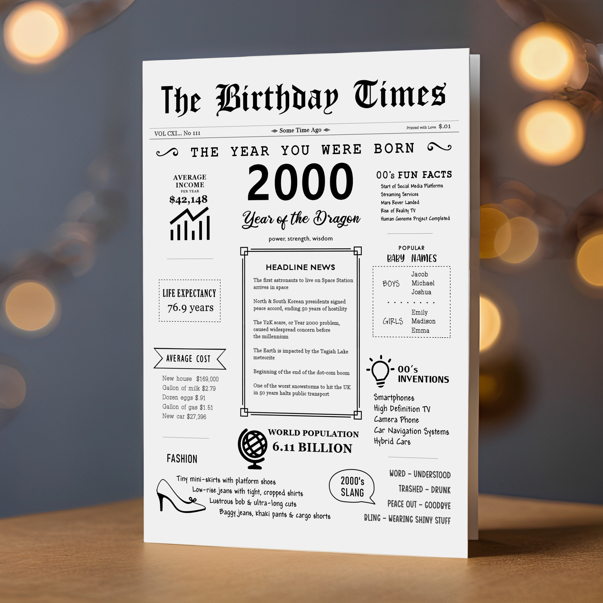2000 Year You Were Born PRINTABLE Birthday Card, 2000 Birthday Card ...