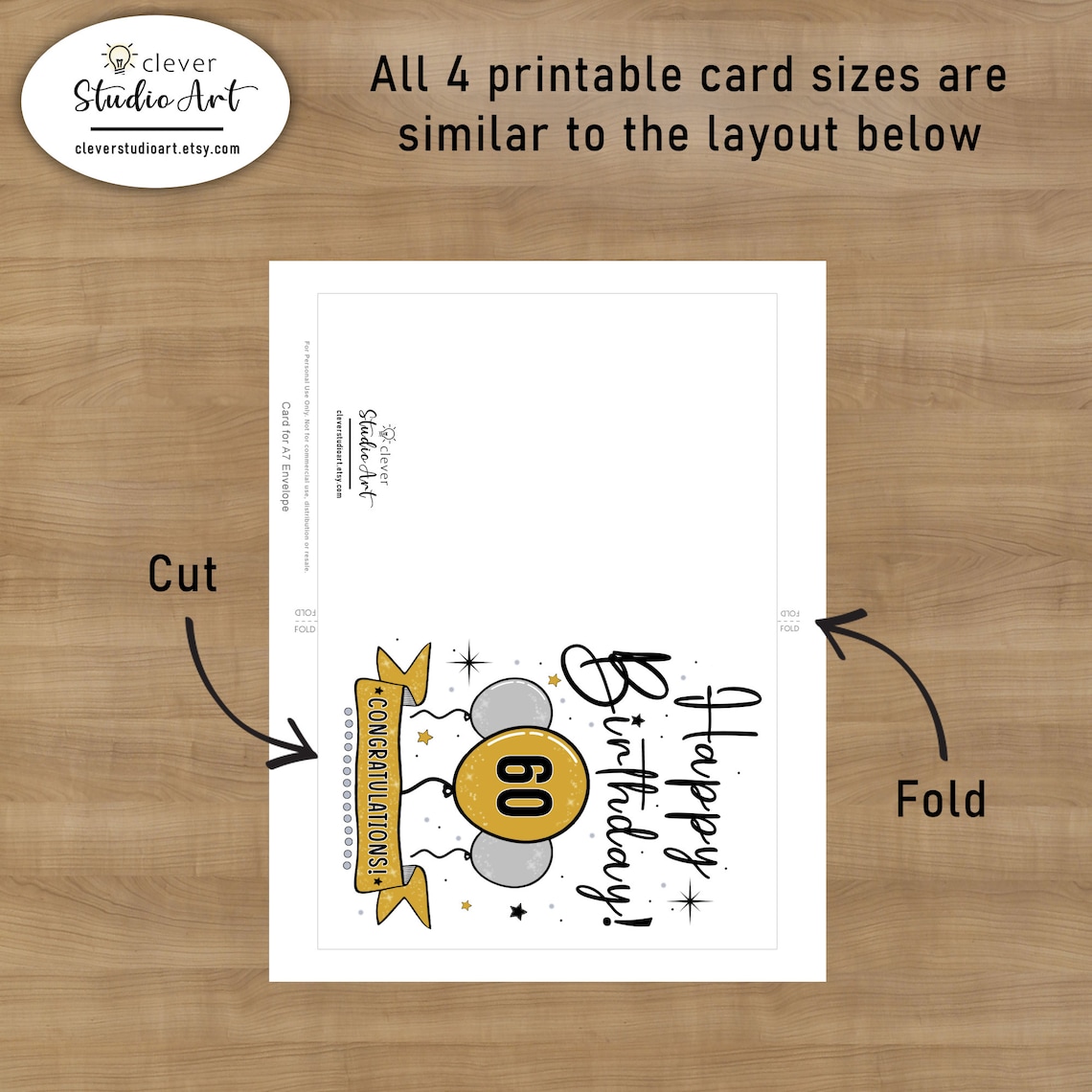 Printable 60th Birthday Card Happy 60th Birthday Card - Etsy