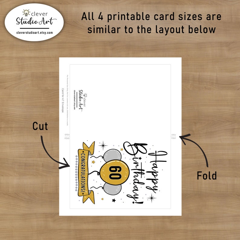 Printable 60th Birthday Card Happy 60th Birthday Card - Etsy