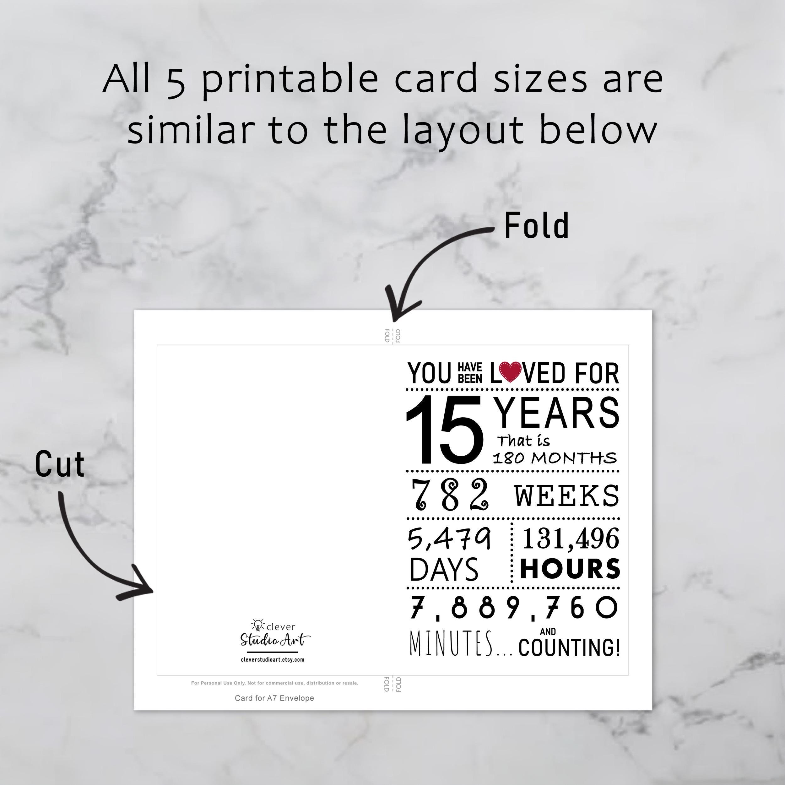 15th Birthday Card: Loved for 15 Years Printable (PDF) - Etsy