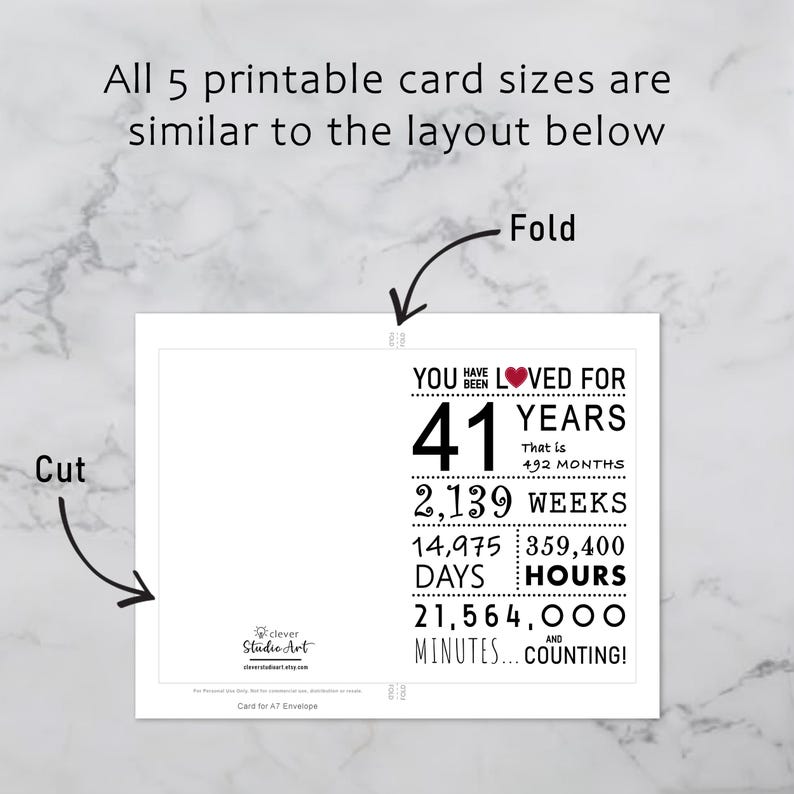 41st Birthday Card: Loved for 41 Years (PDF Printable) - Etsy